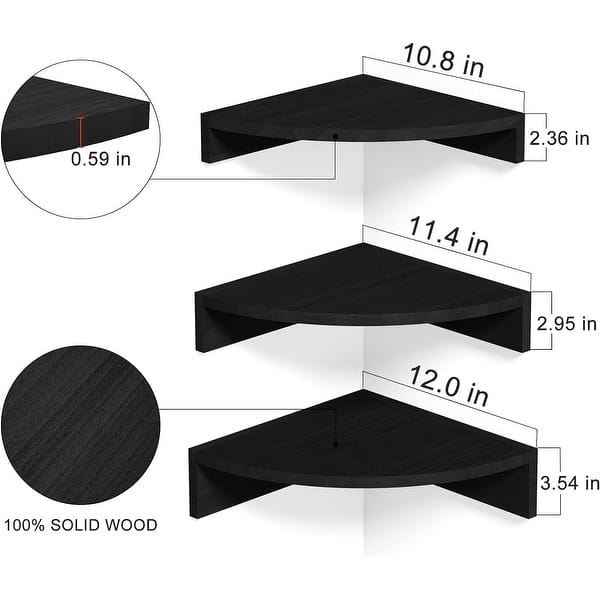Set of 3 Corner Shelf Wall Mount Floating Shelves for Wall Storage and ...