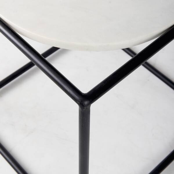 Suspended White Marble Black Metal Geo Side Table - 22" H x 20" W x 20" D - Bed Bath & Beyond ...