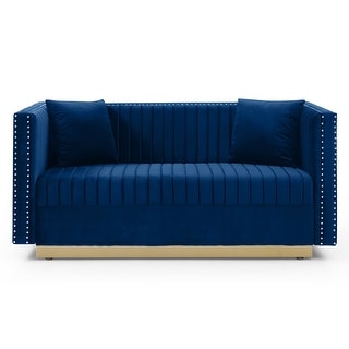 Upholstered 2 Seater Tufted Velvet Sofa Loveseat Couch with 2 Pillows ...