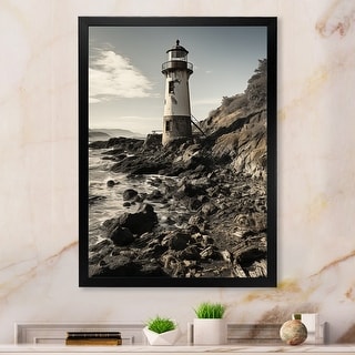Designart "Monochrome Lighthouses By The Cliff Photo" Lighthouses ...