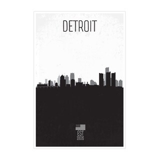 Detroit Distressed Skyline Art Matte Poster 24x36 Black & White - Bed ...