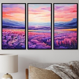 Beautiful Sunset Over Lavender Fields - Lavender Fields Wall Art Set Of ...