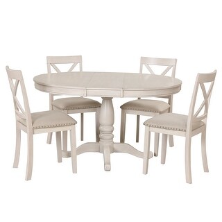 Elegant 5-Piece Extendable Dining Table Set with Solid Wood Chairs ...