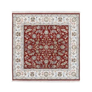 Hand Knotted Red Fine Oriental with Wool & Silk Oriental Rug (5' x 5'1 ...
