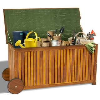 57 Gallon Wood Storage Bench with Wheels, 2‑in‑1 Garden Deck Box - Bed ...