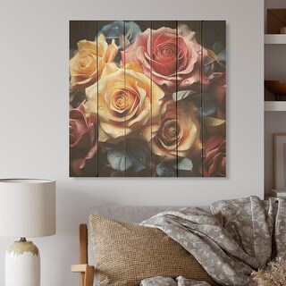 Designart "Multicolor Roses Come Alive With Brushwork" Roses Wood Wall ...