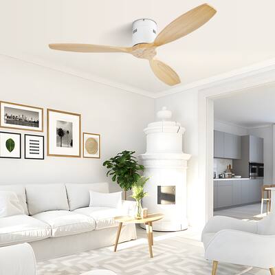 Wood Blades Ceiling Fan Flush Mount Ceiling Fan with Remote Control ...