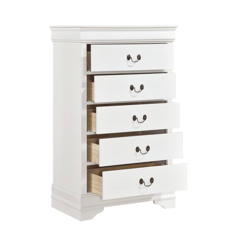 Traditional Design Chest of 5 Drawers, Antique Drop Handles - Overstock ...