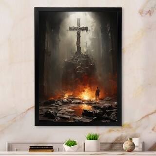 Designart "Lazarus Light Cross Tombstone" Christianity Framed Canvas ...