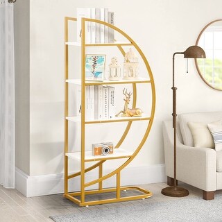 4-Tier Bookshelf, Storage Shelves with Steel Frame, Modern Half Moon ...