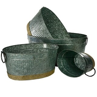 Metal Tubs with Rope Accents, Gray, Set of 4 - Gray - 24 H x 17W x 10. ...