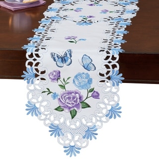 Embroidered Blue and Purple Rose Table Linens - Bed Bath & Beyond ...