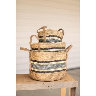 Round Rush Baskets Blue - 13.5-inch Diameter, Set Of Three - Bed Bath & Beyond - 35166979