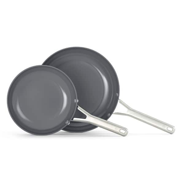 Calphalon Ceramic Nonstick 8" and 10" Frying Pan Set, Silver Ash - Bed ...