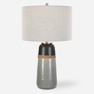Glossy Uneven Band Table Lamp with Drum Shade - 25.5" - Gray and Black ...