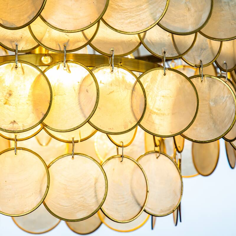 CraftHome 4-Light Unique/Statement Round Coastal Capiz Shell Tiered ...