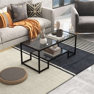 Modern 2-Tier Rectangular Coffee Table with Glass Table Top - Bed Bath ...