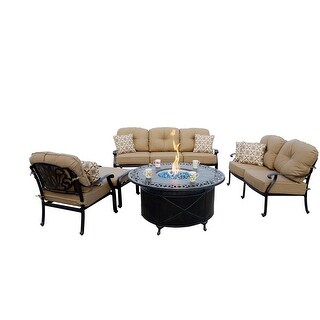 Elisabeth 5-Piece Patio Propane Fire Pit Deep Seating Set with Cushions ...