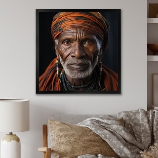 Designart "Ebony Tribal Chief Portrait" African Tribal Framed Canvas ...
