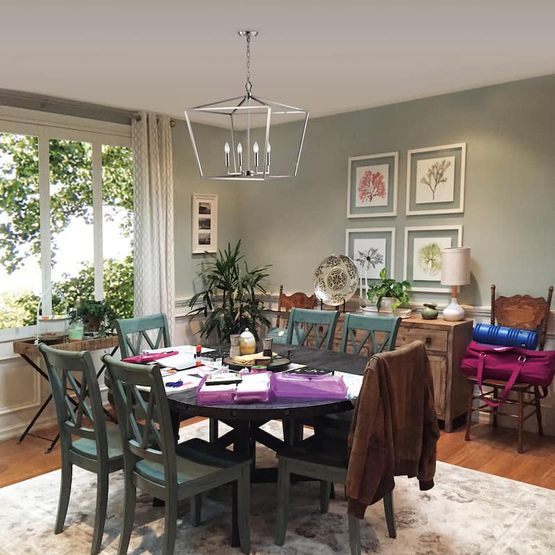 4-Light 23 in Brushed Nickel Lantern Cage Farmhouse Chandelier ...