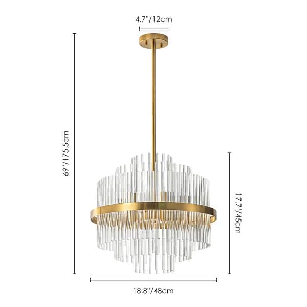 12-Light Modern Glam Linear Drum Crystal Chandelier with Crystal Rods 3 ...