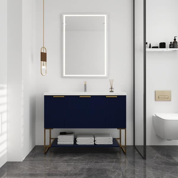 48 inch Navy Blue Plywood Freestanding Bathroom Vanity Set with Open ...
