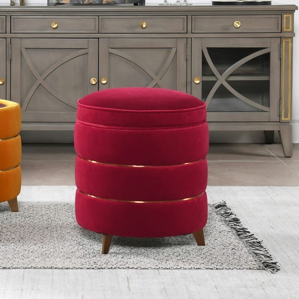 Midas Performance Fabric Round Gold Ring Accent Storage Ottoman by ...