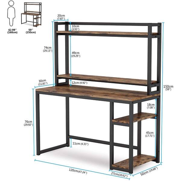 Computer Desk with Hutch and Storage Shelves Study Desk Monitor Riser ...