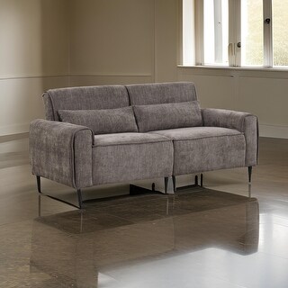 Tiu 74 Inch Sofa with 2 Lumbar Pillows, Gray Chenille, Metal, Solid ...