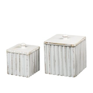 VIP Wood 7 in. White Wood Square Box Decor Set of 2 - Bed Bath & Beyond ...