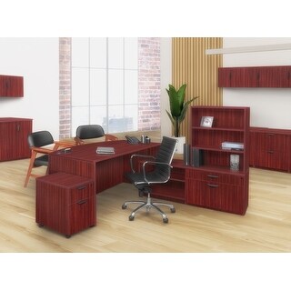 Legacy 71" Hi-Low Bow Front L-Desk with Open Hutch and Single Mobile ...