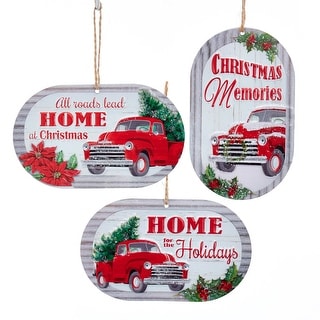 Red Truck All Roads Lead Home Memories Set of 3 Christmas Holiday ...