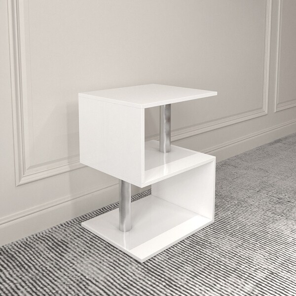 3 Tier S Shaped End Table High Gloss Side Table With Open Storage Shelf And USB Power Supply White LED Coffee Table Bed Bath Beyond 41236958