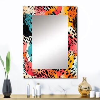 Designart "Colorful Neon Jungle Flash" Geometric Pink Wall Mirror ...