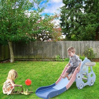 Indoor/Outdoor 2 in 1 Kids Toy Slide, Steps, & Side Basketball Hoop ...