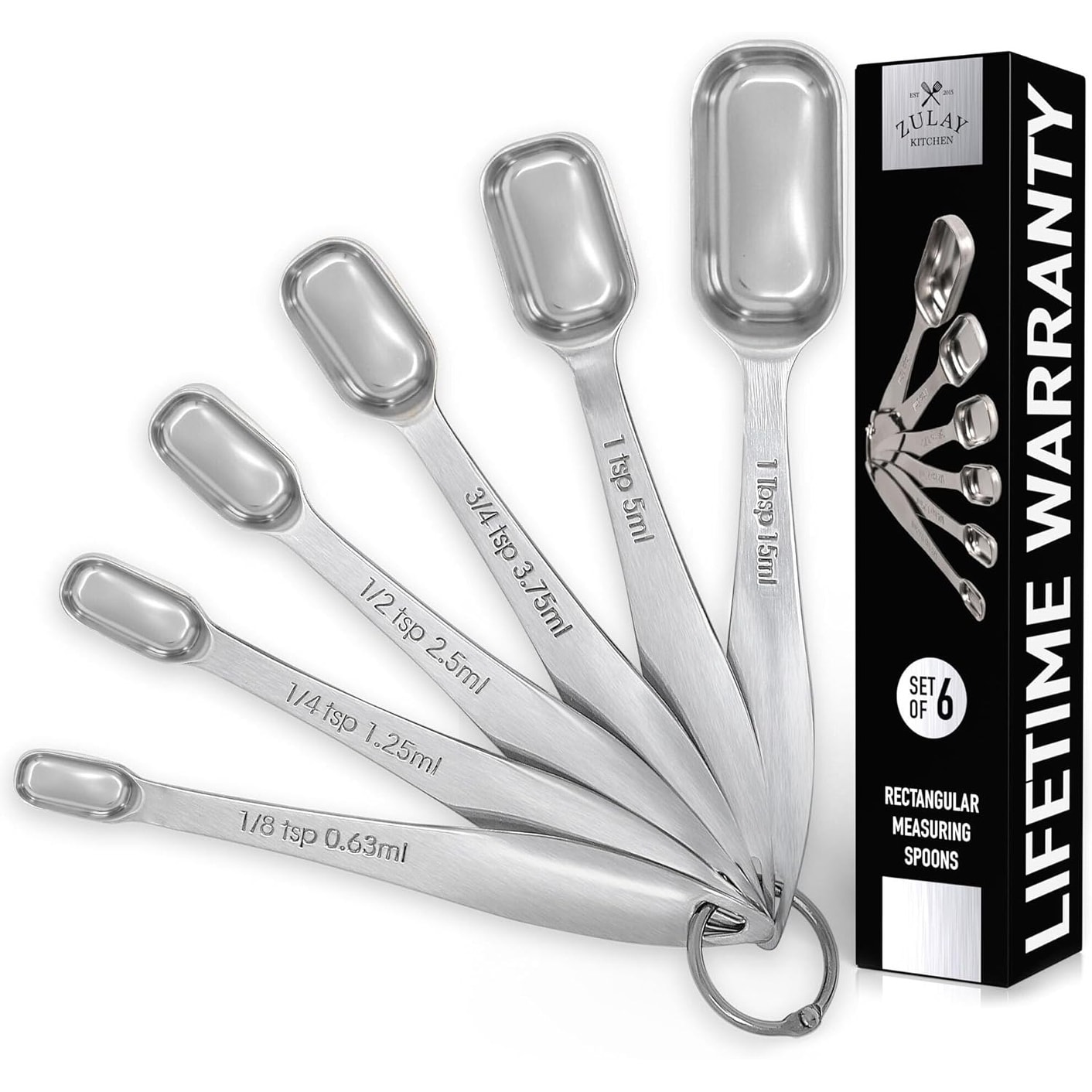Zulay Kitchen Heavy Duty Stainless Steel Measuring Spoons with Etched ...