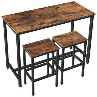 HOOBRO Bar Table and Chairs Set, 47.2" Rectangular Pub Bar Table and 2 ...