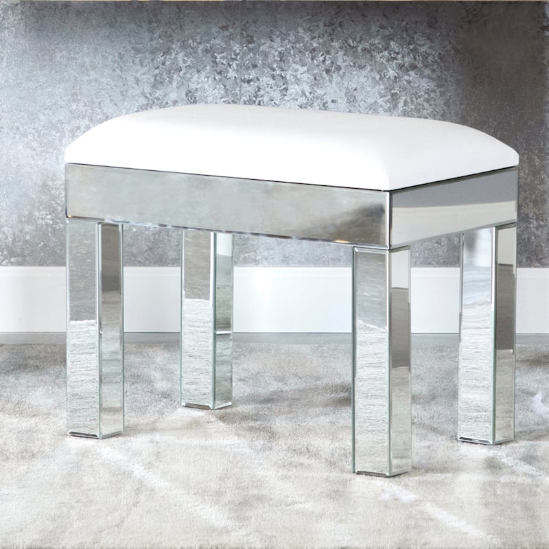 Glamorous Contemporary Mirrored Upholstered Vanity Accent Stool ...