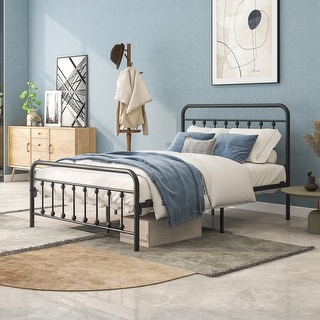 Full Black Metal Platform Bed Frame with Headboard - Bed Bath & Beyond ...