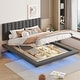 Queen Size Upholstered Floating Bed with LED Light and USB Port, Velvet ...