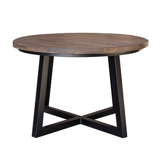 Rome 30 Inch Cocktail Coffee Table Round Black Iron Base Brown Pine ...