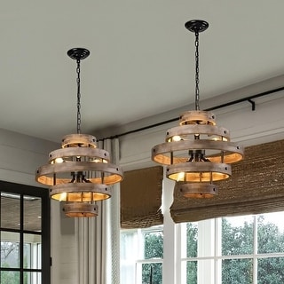 Wooden Rustic Lantern Chandelier, 6-Light Contemporary Pendant Light ...