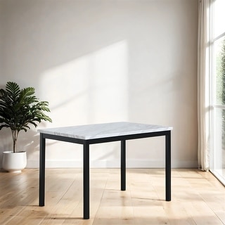 Metal Dining Table with Laminated Faux Marble Top, Off-white - Bed Bath ...