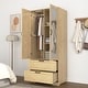 2 Door Wood Wardrobe with Hanging Clothing Rod inside the Cabinet and 2 Drawers, Multifunctional ...