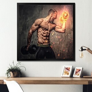 Designart "Bodybuilder S Dumbbell On Fire Photo" Aerobic & Bodybuilding ...