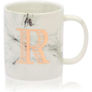 Rose Gold Letter R Monogram Mug, White Marble Ceramic Coffee Cup (11 oz ...