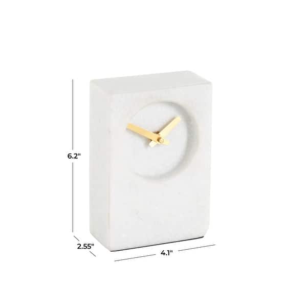 White Marble Minimalistic Rectangular Clock with Recessed Numberless ...