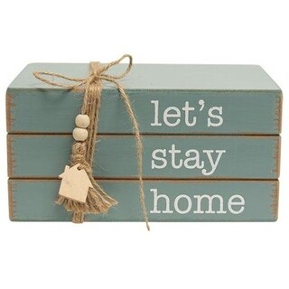 Let's Stay Home Wooden Book Stack - 7.5" wide by 3.75" high and 5" deep ...