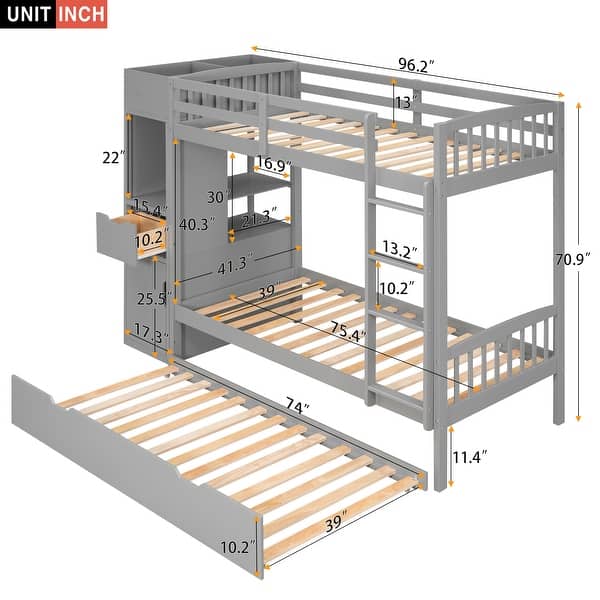 Twin Size Bunk Bed with Trundle and Attached Multifunctional Locker ...