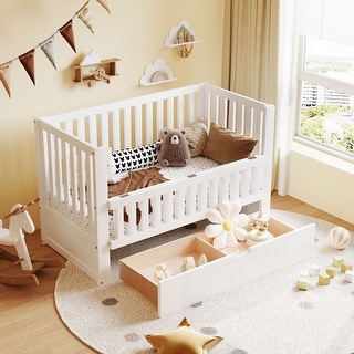 Toddler Crib Bed Daybed w/Drawer Combo Undercrib Storage, White - Bed ...